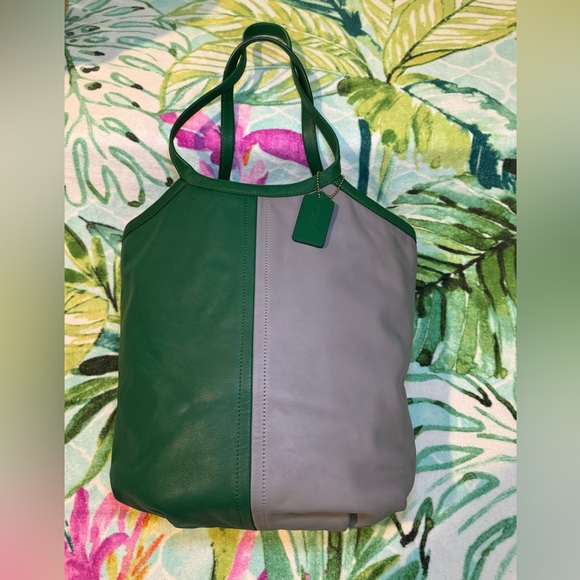 Coach | Bags | Coach Bea Colorblock Greengray Tote Bag Rare Preowned ...